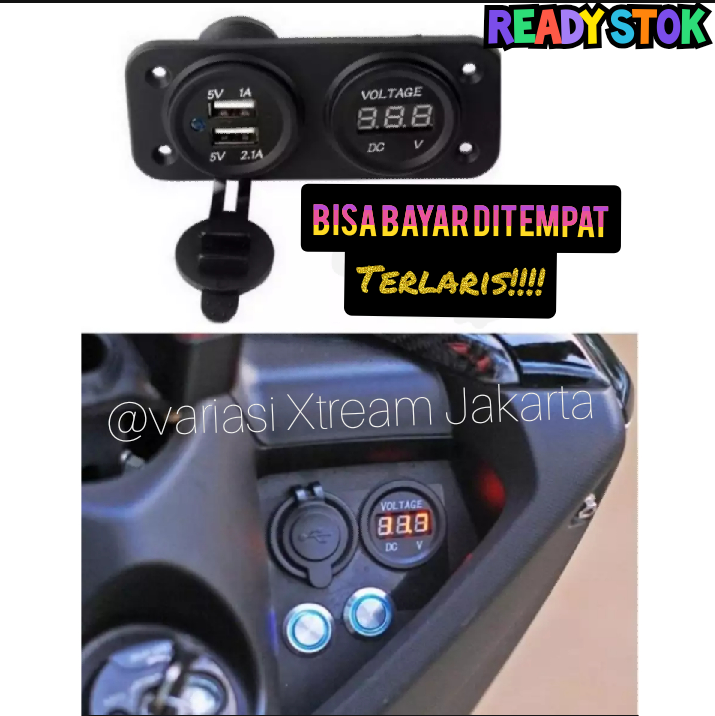 Charger Motor Nmax Dual USB Port Dengan Volmeter Waterproof | Lazada ...