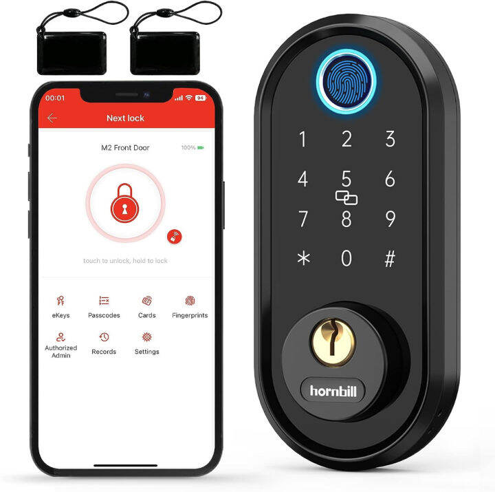 Smart Door Lock, Hornbill 8-in-1 Keyless Entry Door Lock Biometric ...