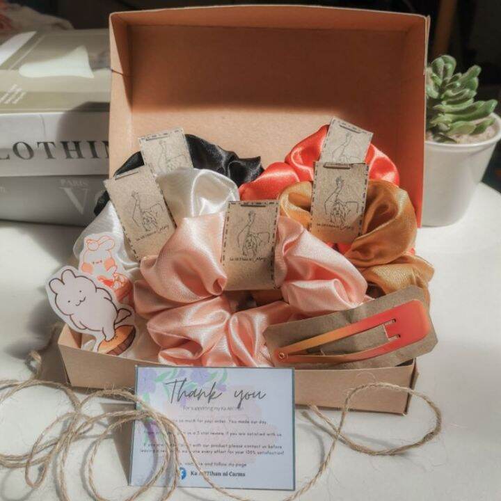 Satin Silk Scrunchies (5 pcs) With Free DIY box and Hair Clip - Please ...