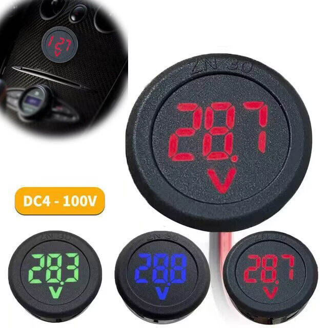 DC 4-100V LED Digital Display Round Two-wire Voltmeter DC Digital Car ...