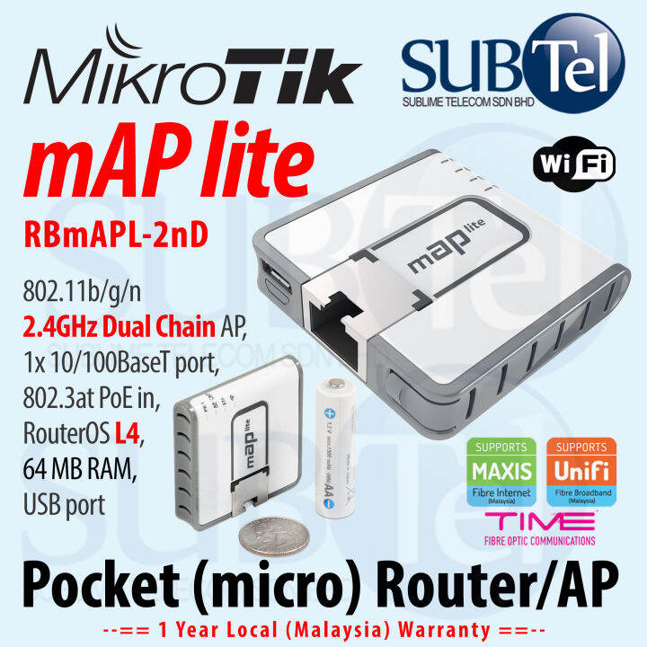 Mikrotik mAP lite Micro WiFi Router 1 port with POE RBmAPL-2nD Dual ...