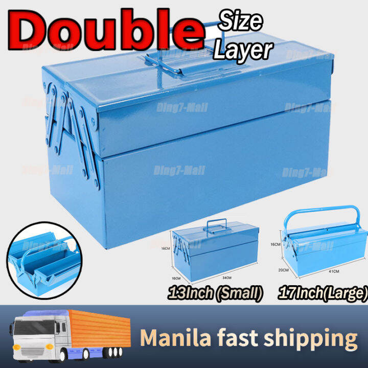Two Layer Heavy Steel Tool Box Large Metal Maximum Storage Tin Tool Box ...