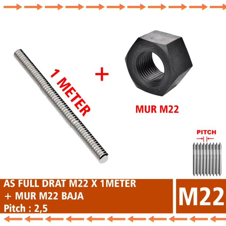 As Full Drat M22 X 1Meter + Mur M22/10Pcs | Lazada Indonesia