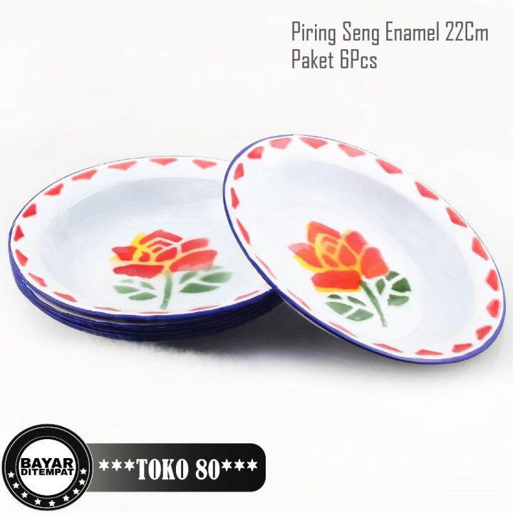 Piring Seng Enamel 22 Cm Jadul Paket 6 Pcs Piring Kaleng Piring Makan ...