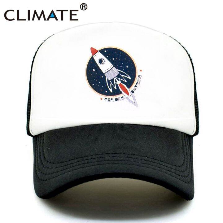 Rocket Spaceship Trucker Cap Hat Male Space Universe Explorer Mesh Cap ...