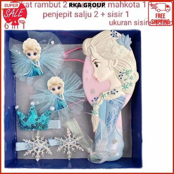 Paket Aksesoris Rambut Frozen Elsa Anak 6 In 1 Sisir Rambut Frozen ...