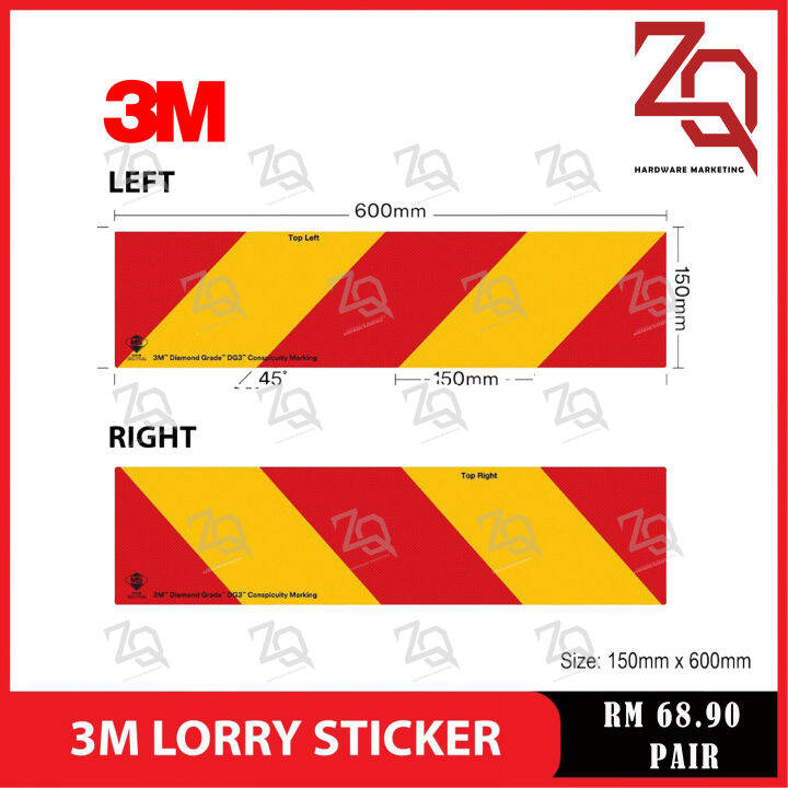 3M Lorry Sticker/Sticker Lori/3M reflective sticker/sticker red yellow/ Pair - SIRIM - JPJ PASS ...