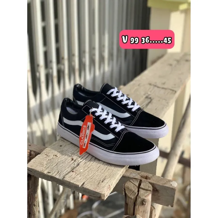 【สินค้าคุณภาพ ราคาโกดัง】รองเท้าผ้าใบvans Old Skool สีดำ Black Size 36