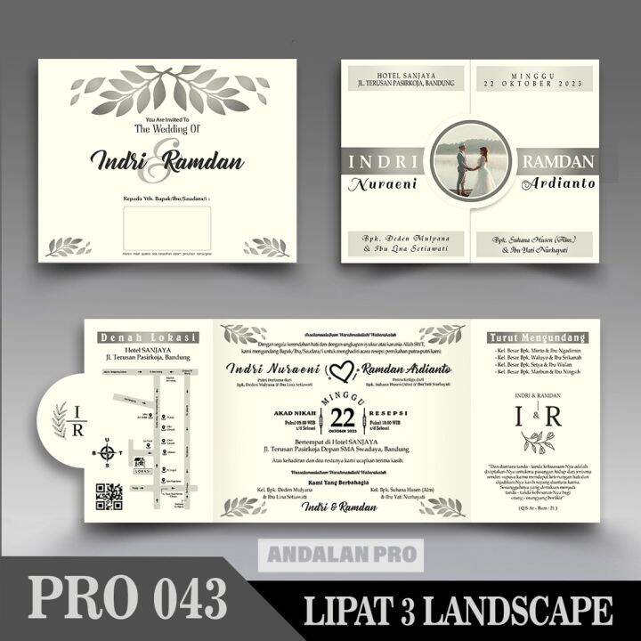 (50 PCS) 50 Desain Undangan Lipat 3 Landscape Plus Foto V.1 Bahan ...