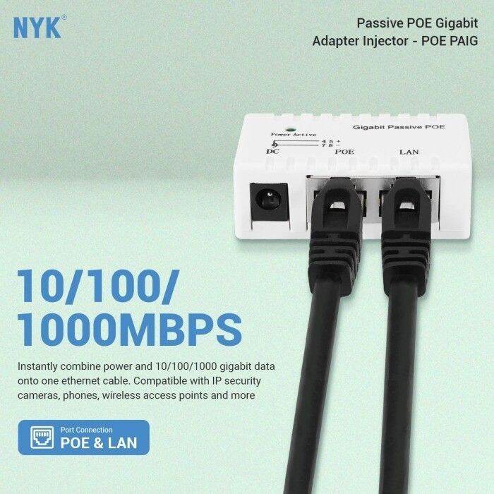 NYK Passive Poe Gigabit Adapter Injector 10 100 1000 MBPS | Lazada ...