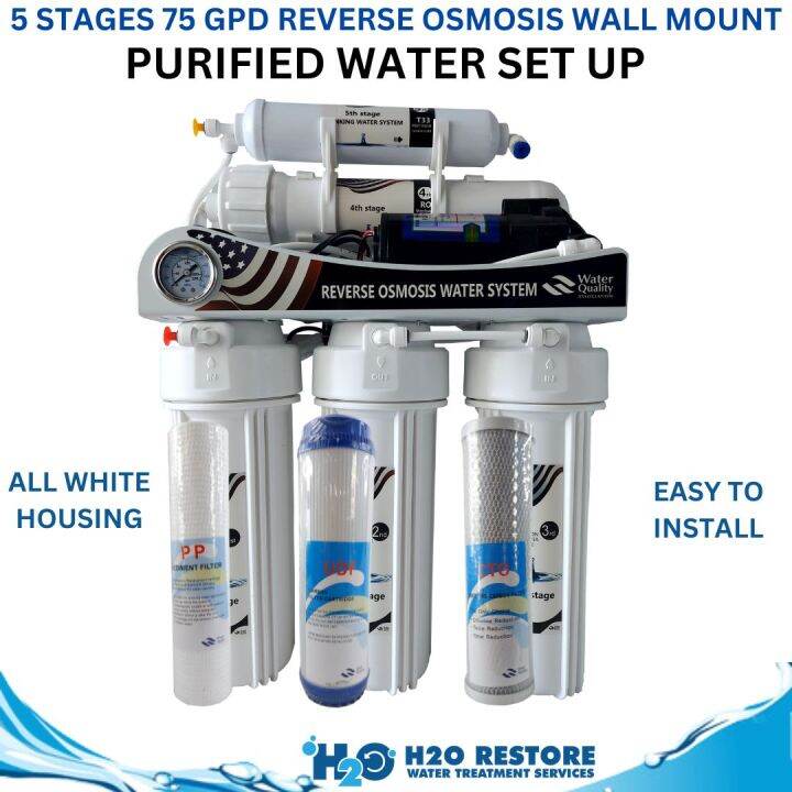 Reverse Osmosis 75 GPD 5 Stages Wall Mount Residential Purified Driking ...