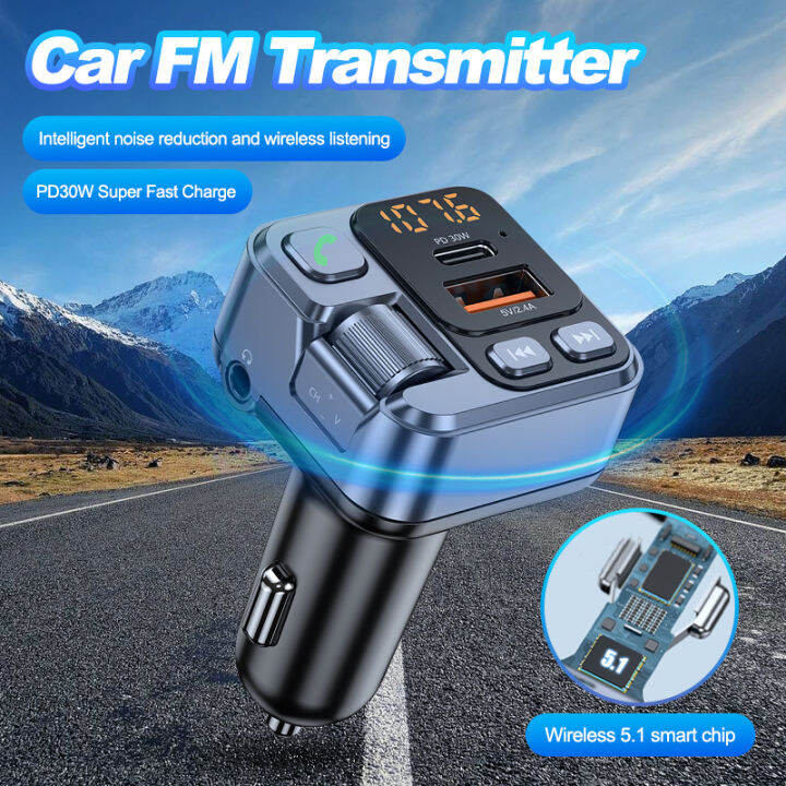PD30W Car Fast Charger T16 Mp3 Player Bluetooth 5.1 Hands-Free Lossless Music 12V-24V USB Type-C ...
