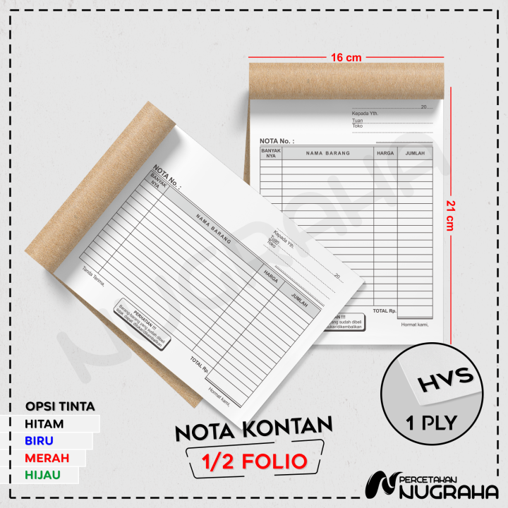 NOTA UKURAN 1/2 FOLIO 1 RANGKAP (PLY) / BUKU NOTA KONTAN | Lazada Indonesia