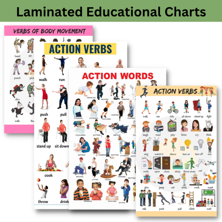 Laminated Action Words Charts, Verbs Charts, Action Verbs Charts, Daily ...