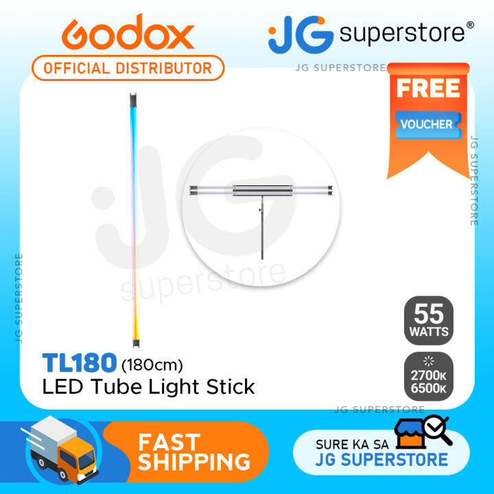 Godox TL180 55W 180cm RGB Bi-Color LED Tube Light Stick with 2700-6500K Color Temperature, Built ...