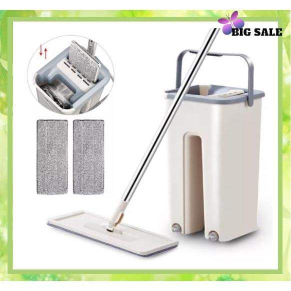 360 Spin Free Hand Self Wash Lazy Floor Mop 2in1 Squeeze Dry Flat Mops magic Bucket With map ...