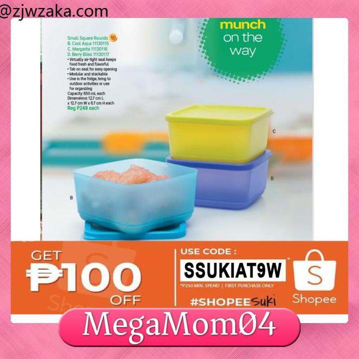 Small Square Rounds 650ml Lunch box Tupperware Food storage container ...