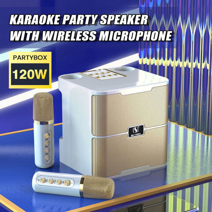 Wireless Bluetooth Dual Microphone Karaoke Speaker 3D Stereo Amplifier ...