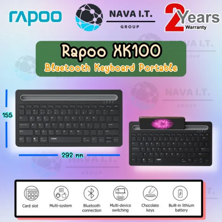 Rapoo XK100 Bluetooth Keyboard Portable คีย์บอร์ดไร้สาย รับประกัน 2 ปี ...