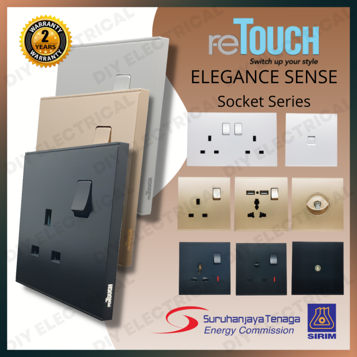 reTouch Elegance Sense Wall Switch Socket Plug 1 Gang 2 Gang 3 Gang 4 ...