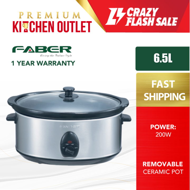 Faber 6.5L Italy Slow Cooker Stainless Steel with Tempered Glass Lid ...