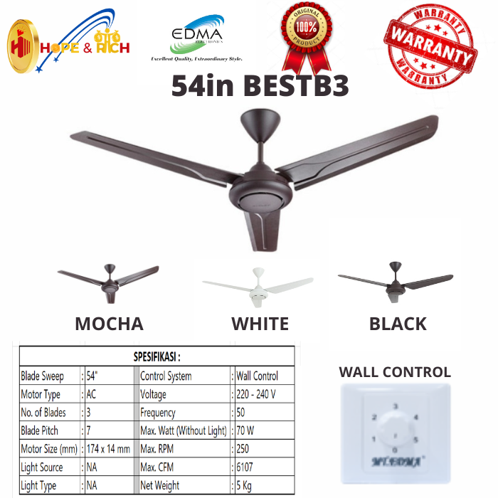 MT.EDMA 54inBESTB3-Kipas Angin Gantung 54in (Wall Control) | Lazada ...