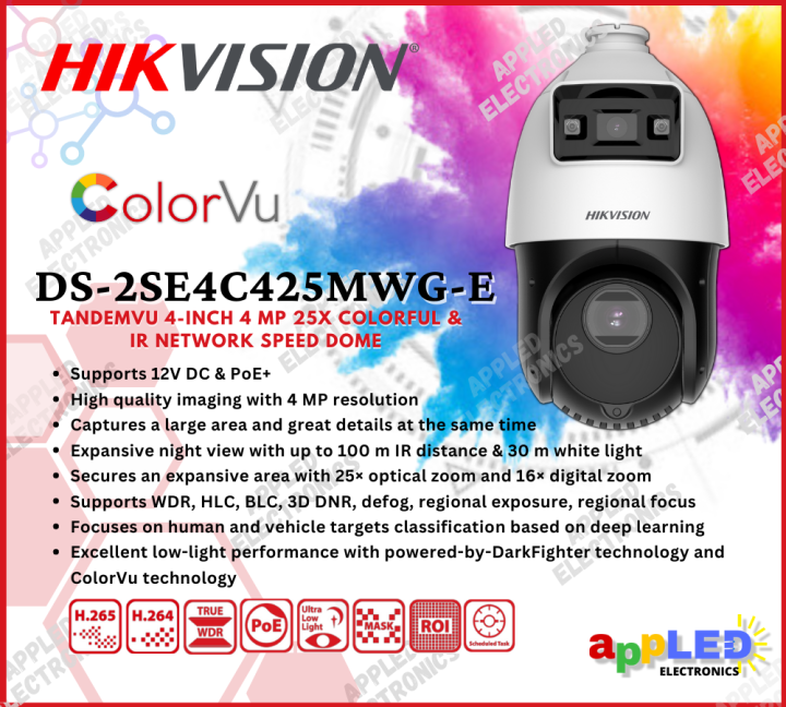 Hikvision DS-2SE4C425MWG-E TandemVu 4-inch 4 MP 25X Colorful & IR Network PTZ Camera | Lazada PH