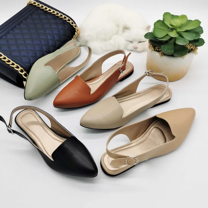 RA042 Pointed Flat Leather Slingback Mules (Narrow Fit) | Lazada PH
