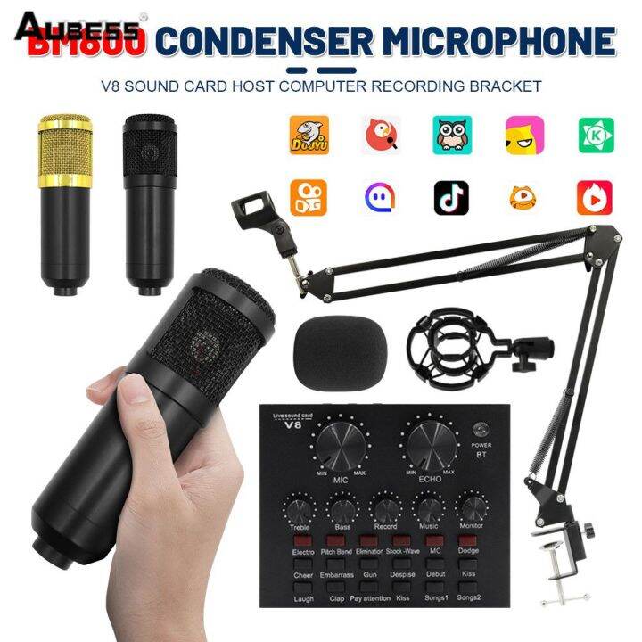 AUBESS Original Condenser Microphone Kit BM-800 Karaoke Wired Sound Recording V8 Microphone Mic ...