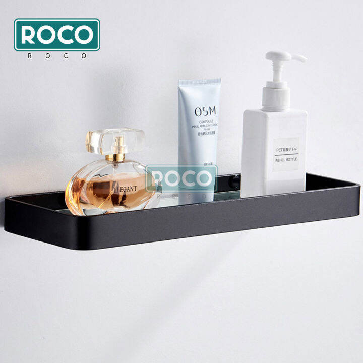 ROCO Wall Mounted Aluminium Bathroom Tempered Glass Shelf Soap Shampoo ...