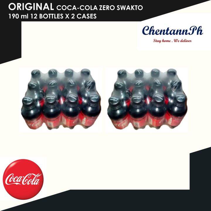 2 CASES - ORIGINAL COCA-COLA ZERO Swakto NO Sugar Softdrinks Beverages Soda Cola 190 ml x 24 ...