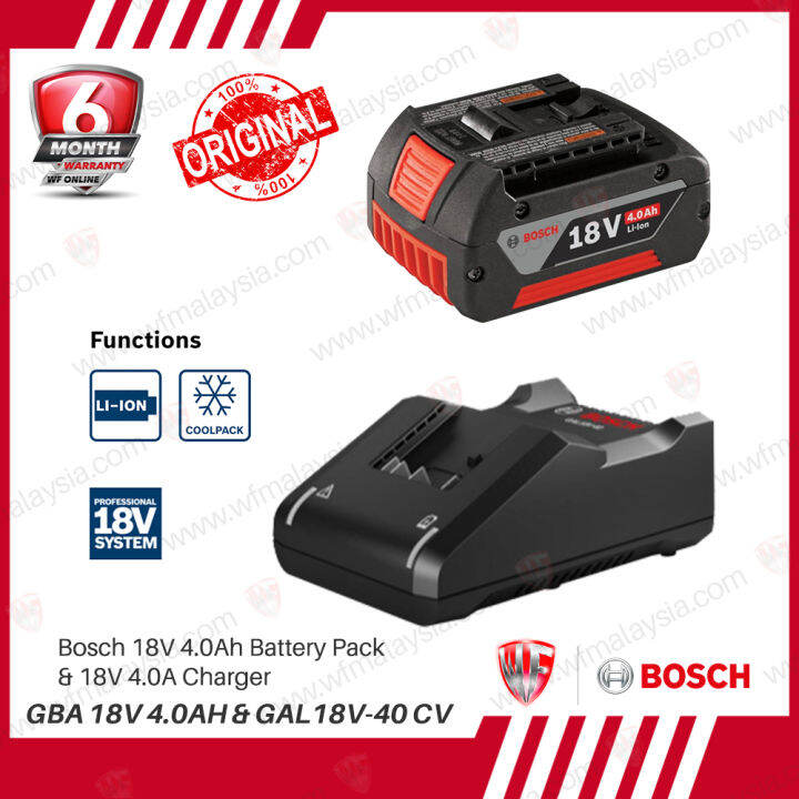 Bosch Original GBA 18V 4.0Ah Li-ion Battery Pack & Bosch Original GAL 18V-40 CV Charger | Lazada