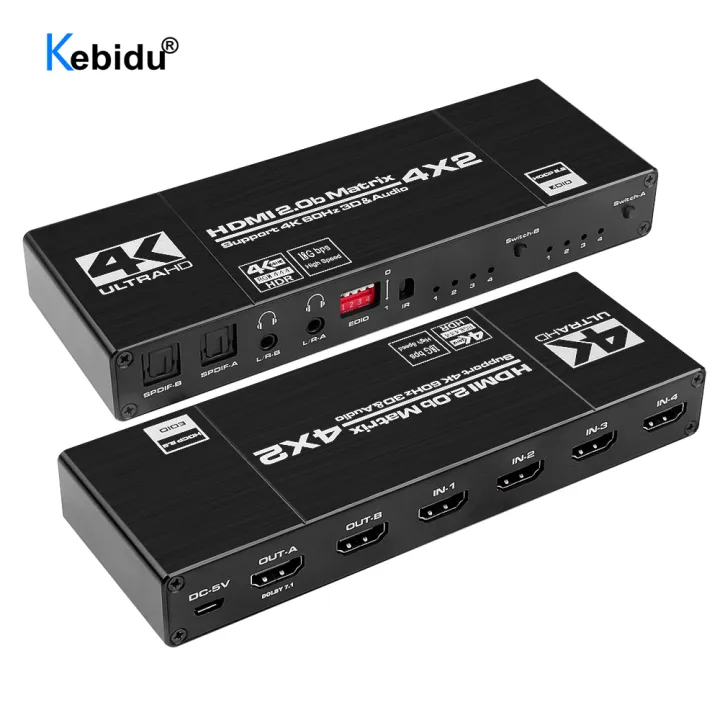 4K 60Hz 4X2 HDMI-Compatible Matrix Switch แยกกับ SPDIF และ LR 3.5มม.HDR HDMI-สวิตช์ที่รองรับ4X2 ...