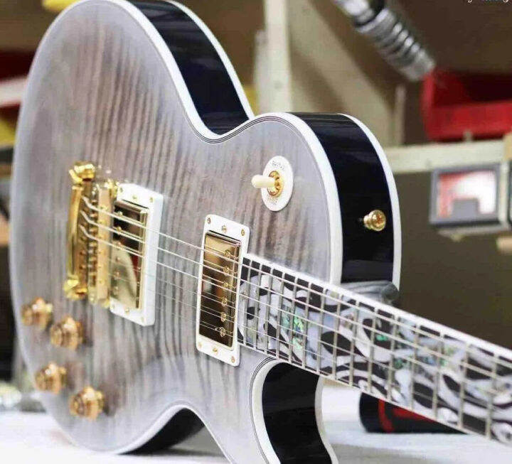 Custom Gibson Les Paul Ice Gray Flame maple top Electric Guitar Flame ...