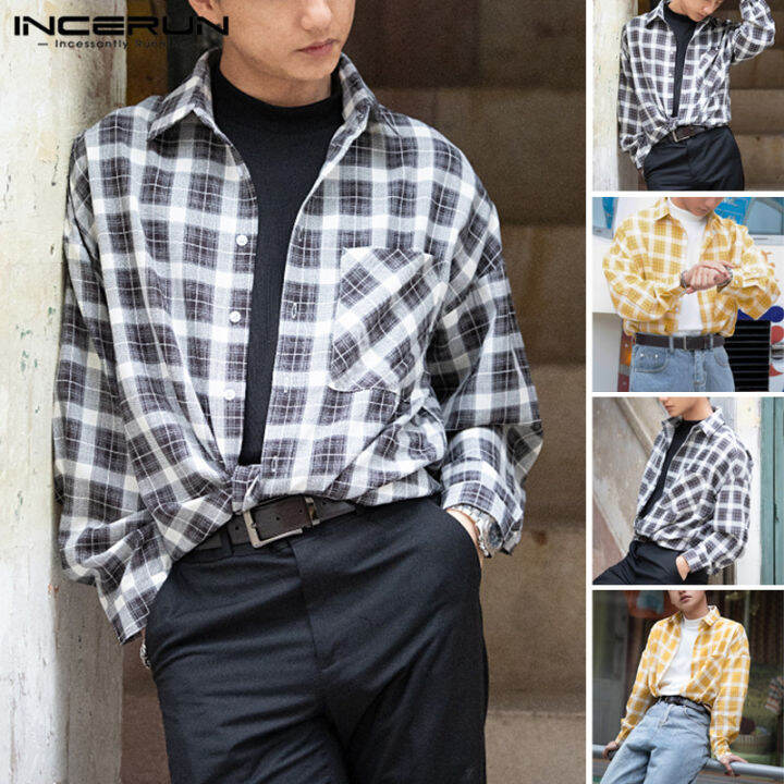 Beehoo INCERUN เสื้อกันหนาวแฟชั่นบุรุษแขนยาวเสื้อตรวจสอบเสื้อพิมพ์ลาย ...