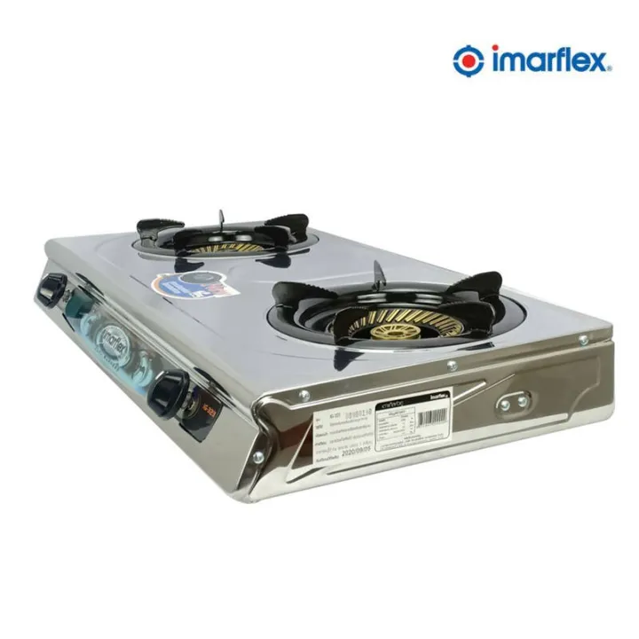 IMARFLEX เตาแก๊ส เตาแก๊สหน้าสแตนเลสหัวคู่ หัวทองเหลือง รุ่น IG-323 รับประกัน1ปี | Lazada.co.th