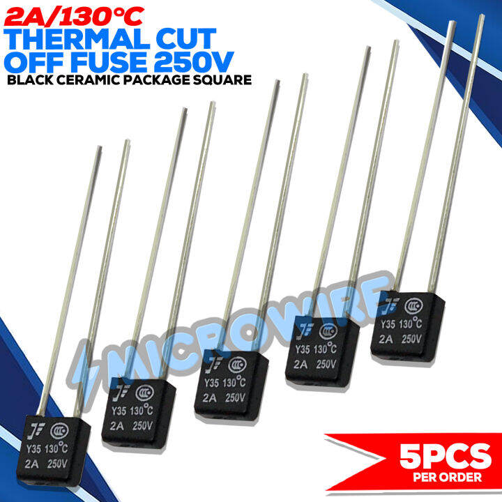 5PCS Thermal Cutoff Fuse 130°Celsius 2A 250VAC Black Ceramic Package ...