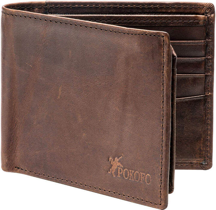 POKOFO RFID Blocking Genuine Leather Bifold Wallet for Men with Zipper ...