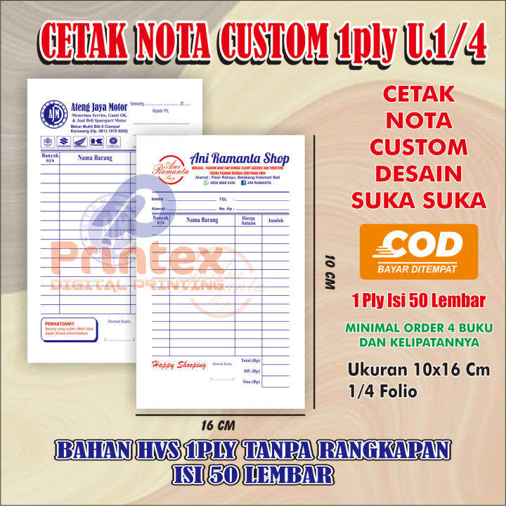 Cetak Nota Bon Custom 1Ply Desain Free Suka Suka Pake Nama Toko Sendiri ...