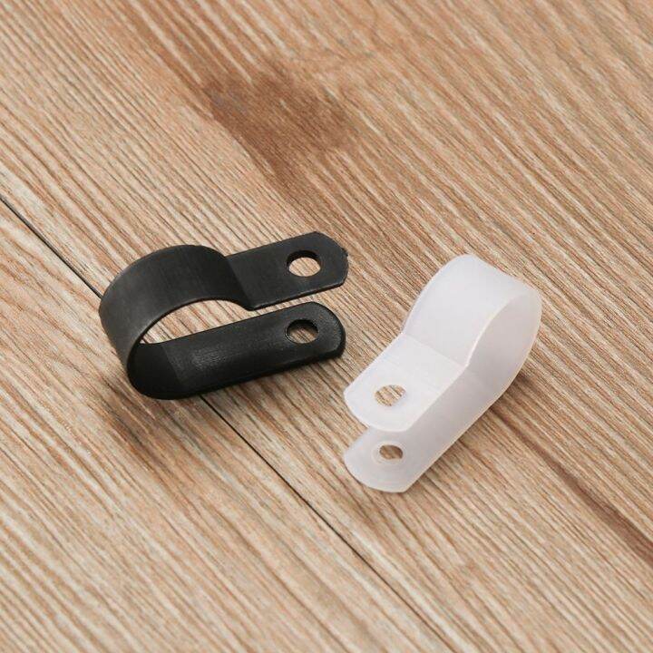100Pcs Plastic R-Type Clip Cable Clamp P Clips Black Nylon Fasteners Cable Mounting Fix Hardware ...
