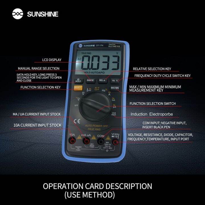 SUNSHINE Dt 17N Multimeter Range Lcd Display Multimeter Auto Digital ...