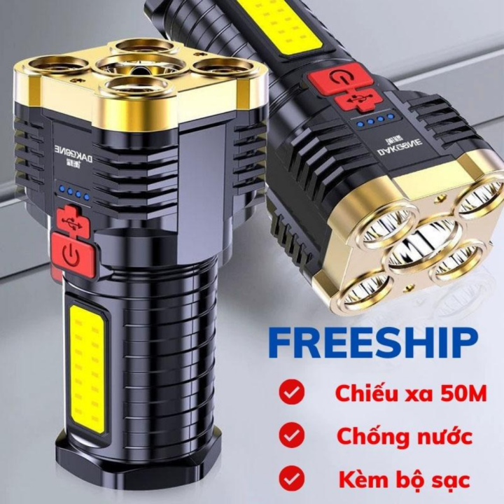 Đèn Pin Cầm Tay Siêu Sáng 5 bóng Đèn Pin 4 Chế Độ Sáng, Chắc Chắn Tiện ...