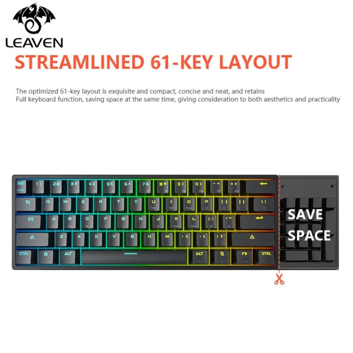 Xtech K620 K550 Mechanical Keyboard 61keys Rechargeable RGB Light Wired ...