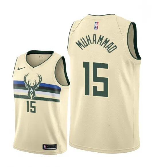Original NBA Heat Pressed Men's Cream Milwaukee Bucks #15 Shabazz ...