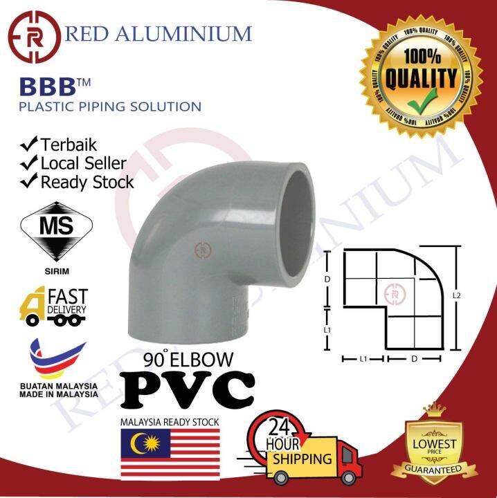 BBB pvc fitting 90 ° elbow O paip pvc double end elbow socket 80 mm 150 ...