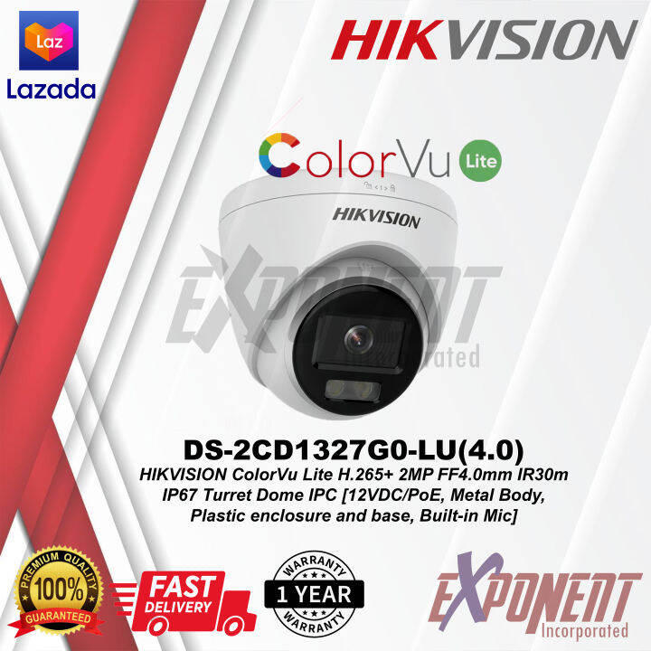 DS-2CD1327G0-LU(4.0) - HIKVISION ColorVu Lite H.265+ 2MP FF4.0mm IR30m IP67 Turret Dome IPC ...