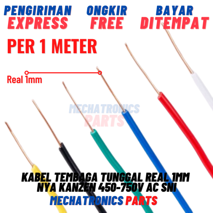 Kabel Tembaga Tunggal 1.5mm Per 1 Meter NYA KANZEN 450-750V AC SNI Biru, Hitam, Kuning | Lazada ...