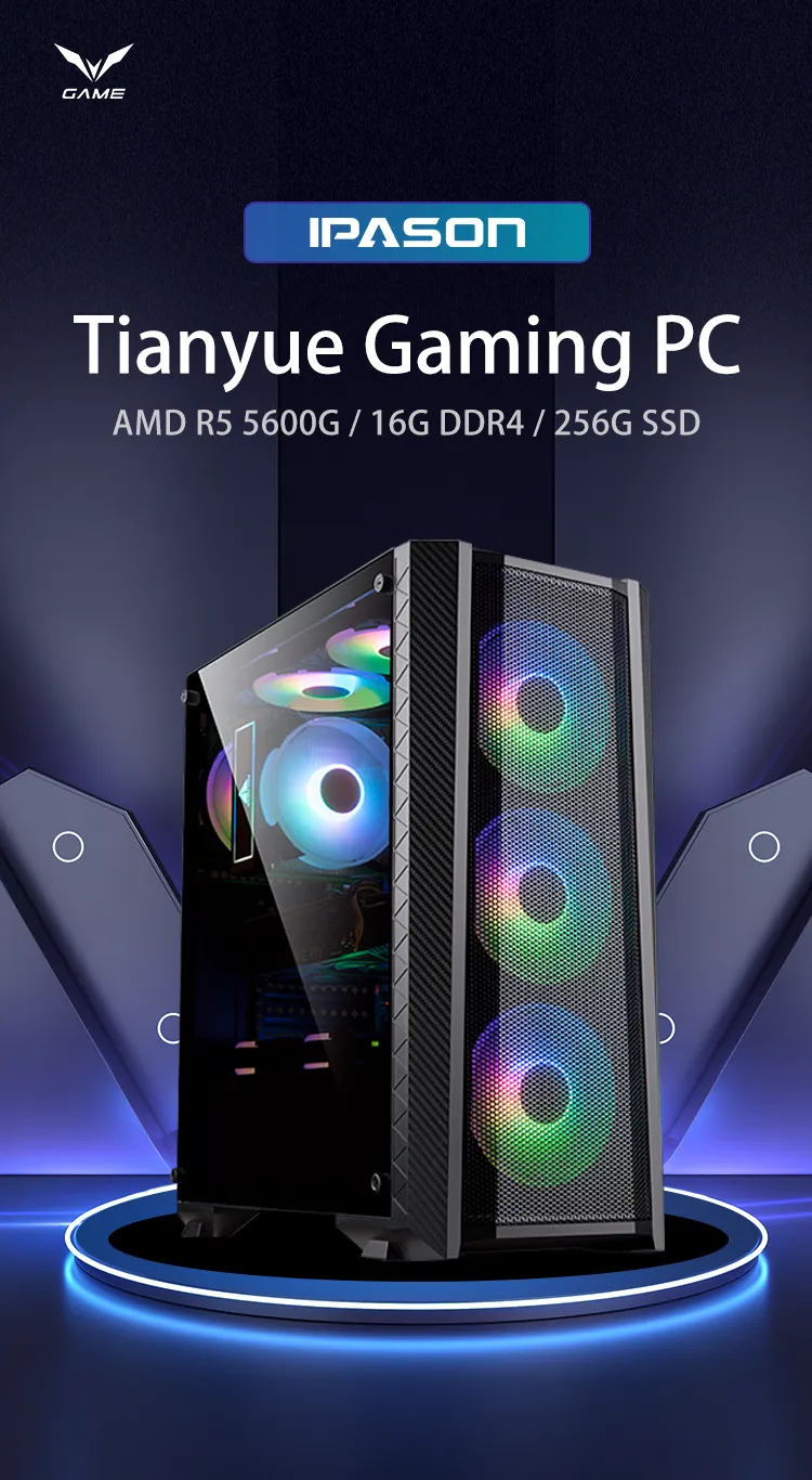 IPASON Desktop Computer Set Gaming PC Ryzen 5 5600G 6 Core 8GB & 16G DDR4 240G & 256 SSD 1TB HDD ...