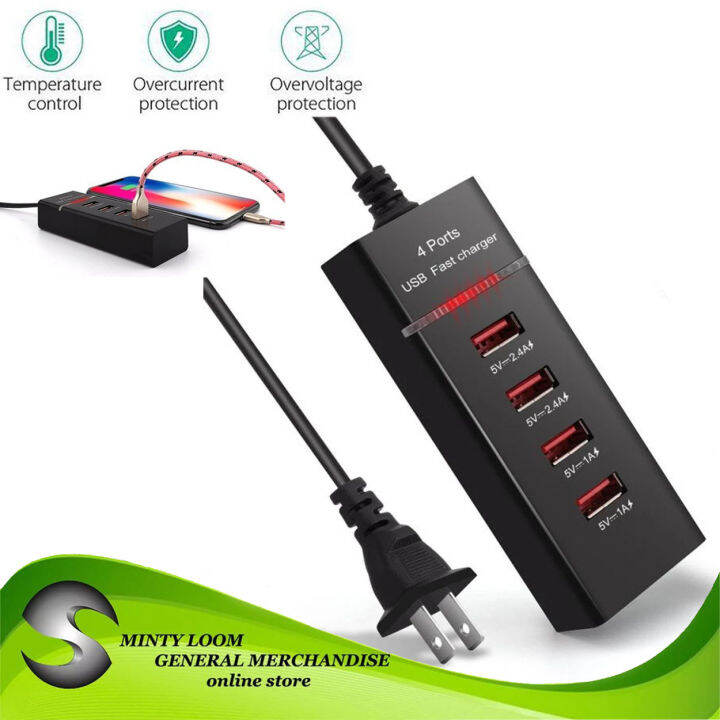 4 Ports USB Travel Mobile Phone Charger Travel Adapter 5V 2.4A QC 3.0 ...