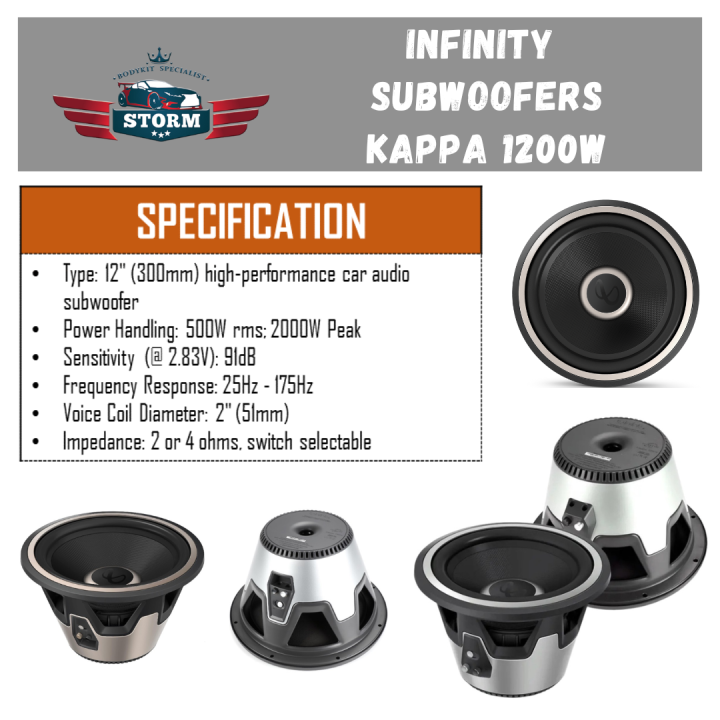 Infinity Kappa 1200W 12" Subwoofer with selectable 2- or 4-ohm ...